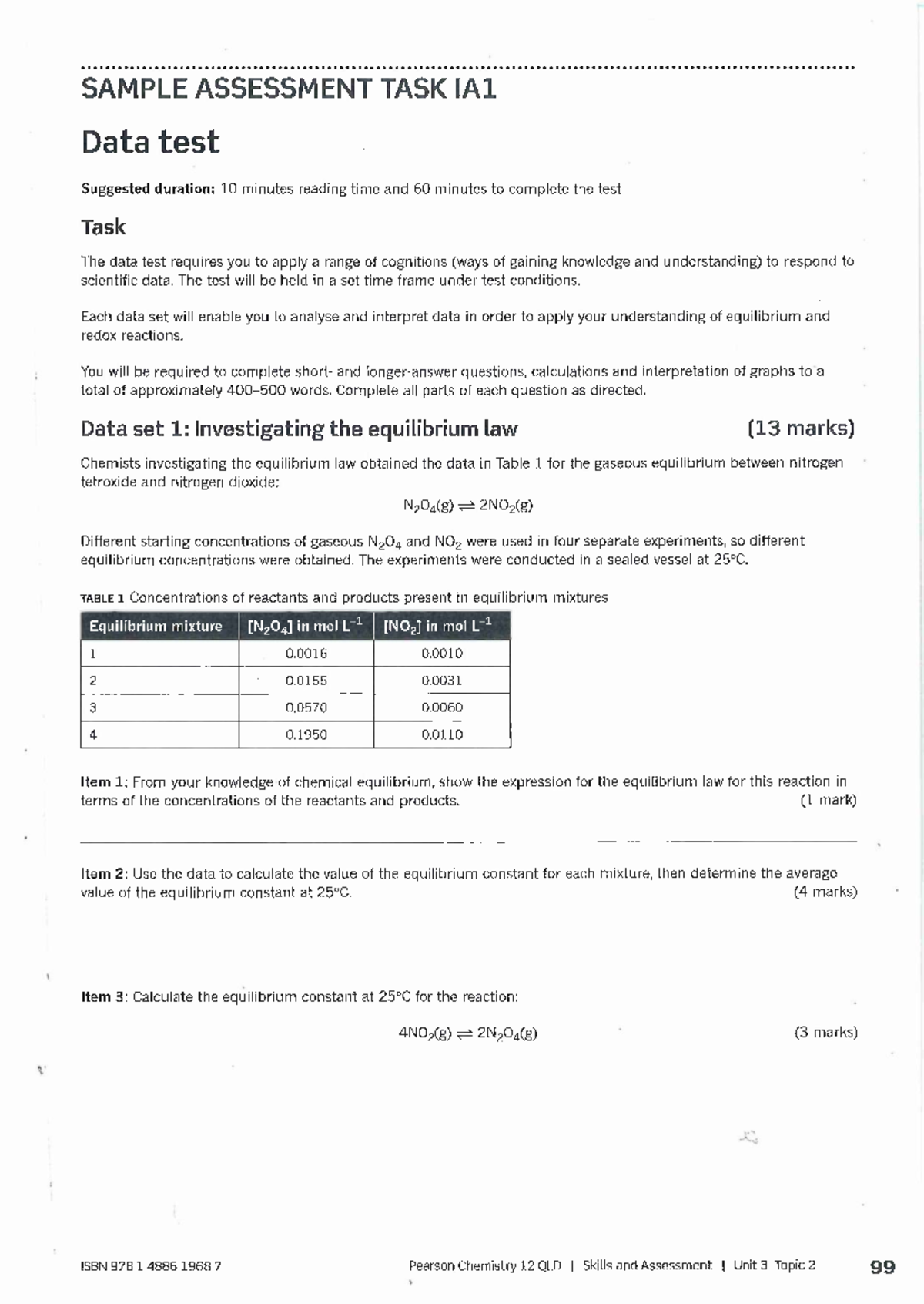 Pearson 12 DATA TEST - Equilibrium & Redox Reactions Analysis - Studocu