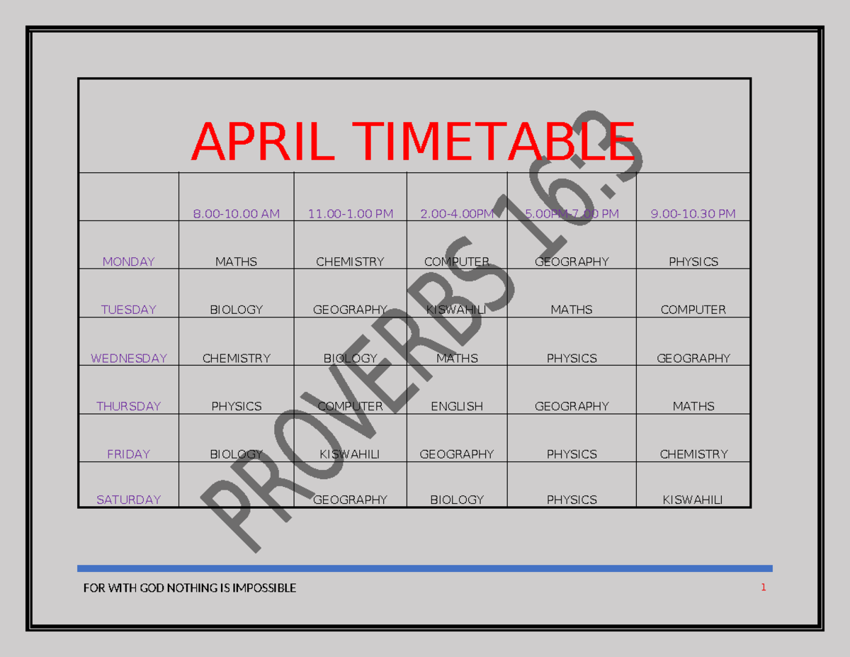 April Timetable - Provides service to learners and teacher - law school ...