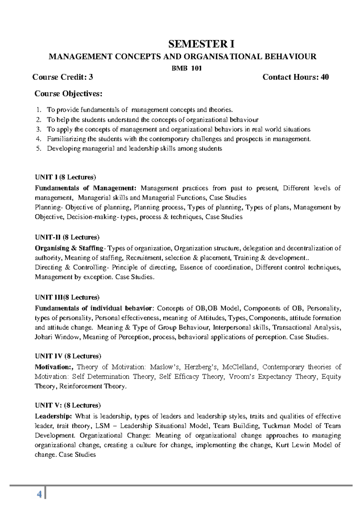 MBA Syllabus Overview: Management Concepts & Business Courses BMB 101-107 - Studocu