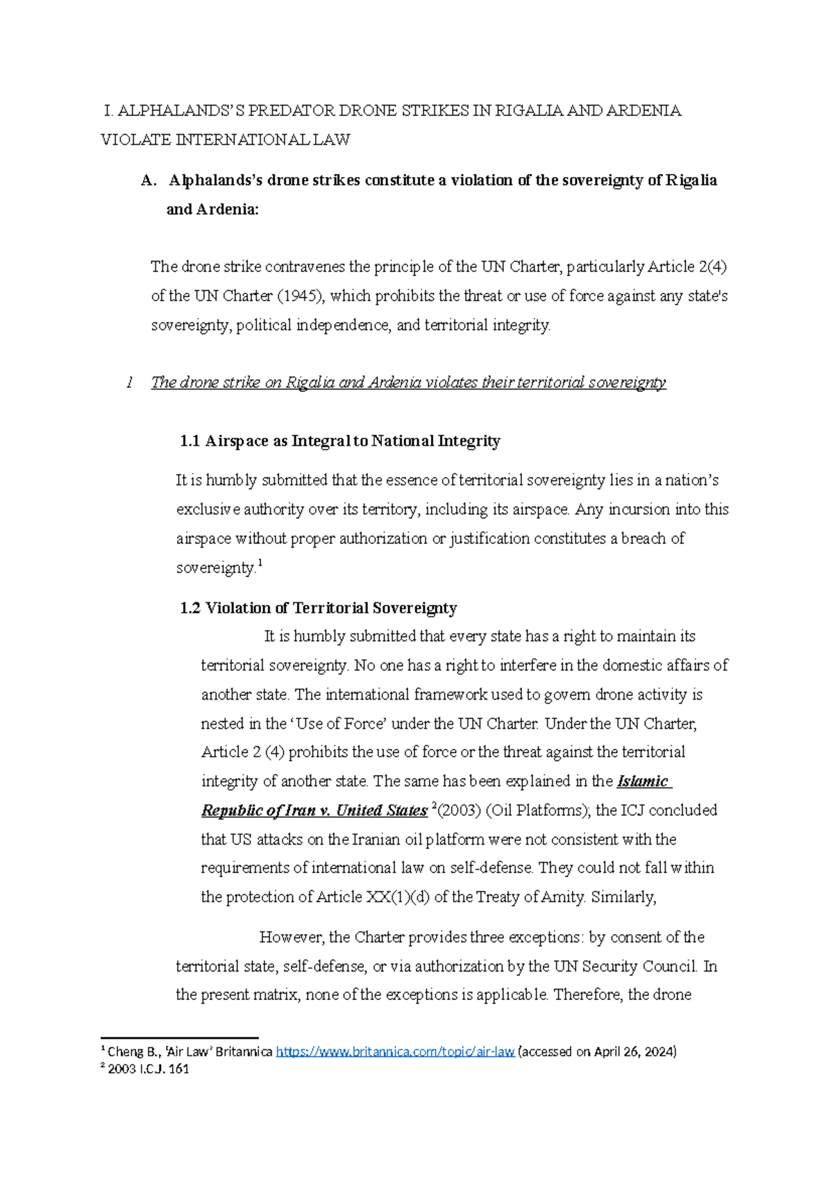 PIL - Assignment: Analyzing the Legality of Predator Drone Strikes ...