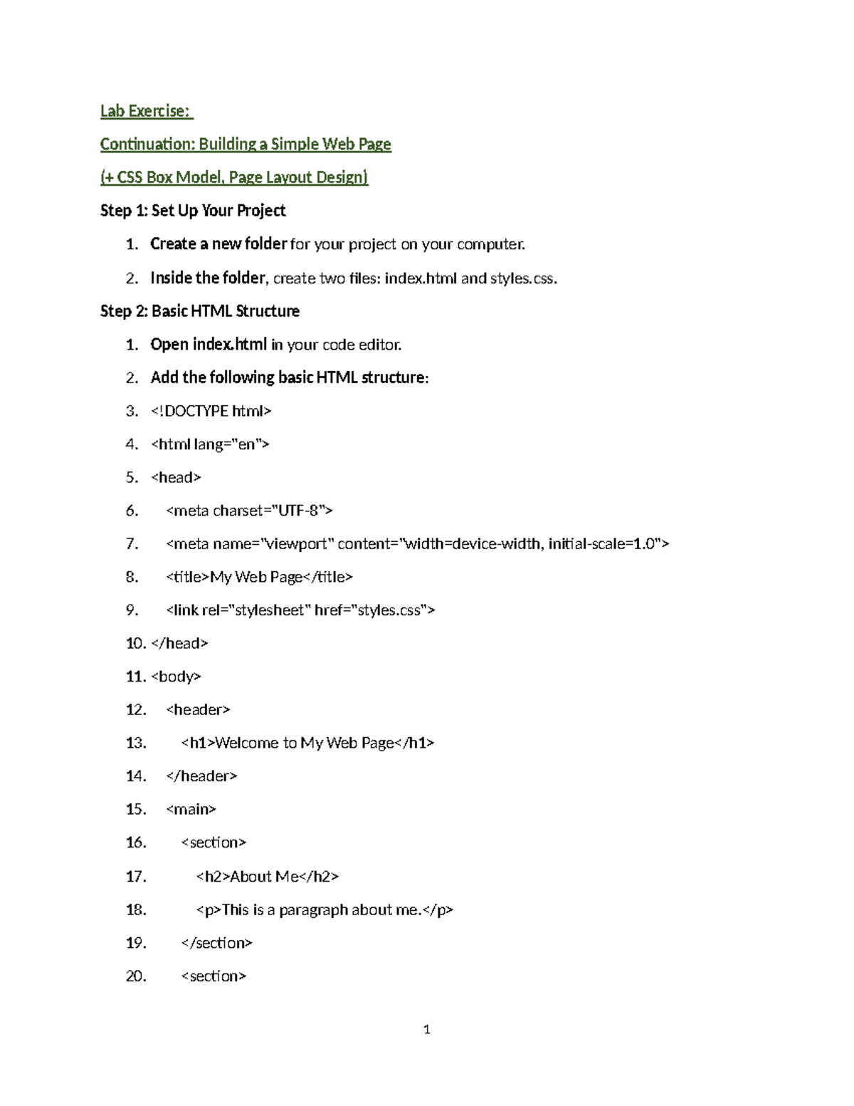 Lab Exercise 4: CSS Box Model & Page Layout Design Steps - Studocu