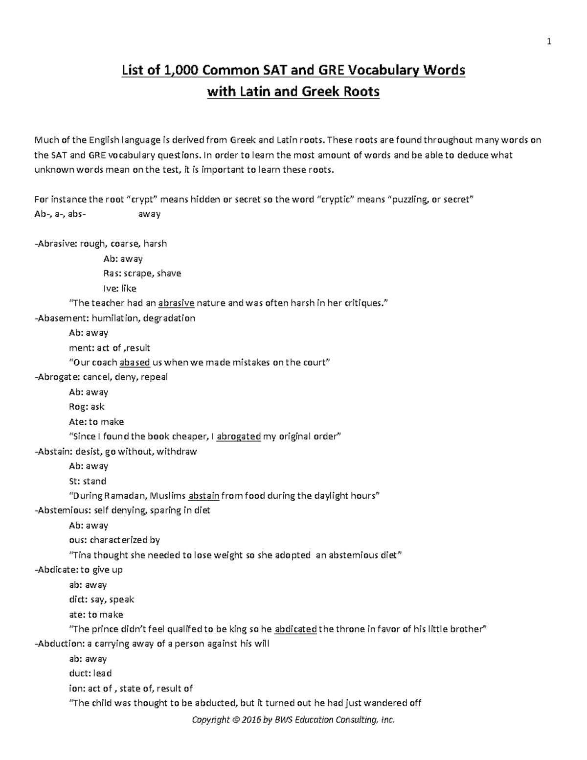 SAT and GRE Vocabulary Study Guide: Latin & Greek Roots - Studocu