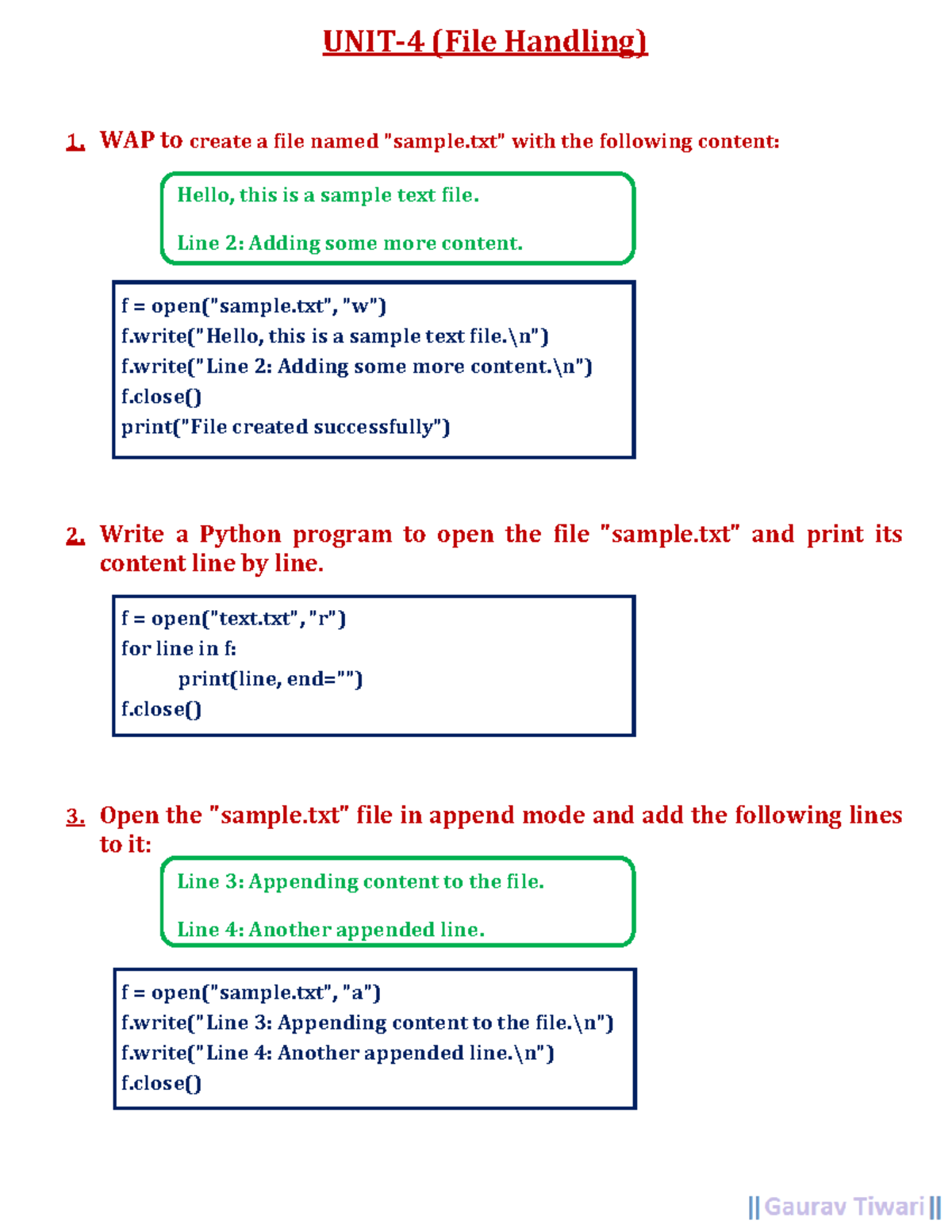 File Handling Practice Programs (Unit-4) Solutions - Studocu