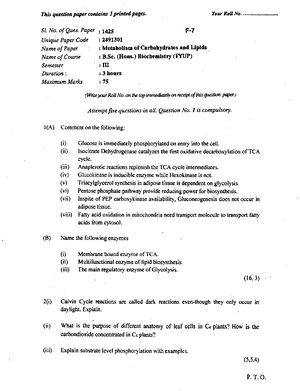 B.SC (HONS) II Biochemistry Paper IX ( Metabolism OF Carbohydrates AND ...