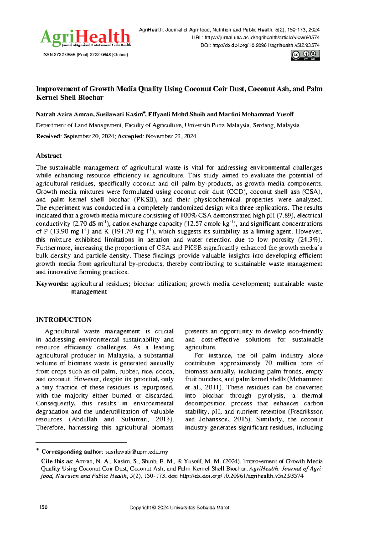 Improvement of Growth Media Quality with Coconut Coir and Biochar (AGRI ...