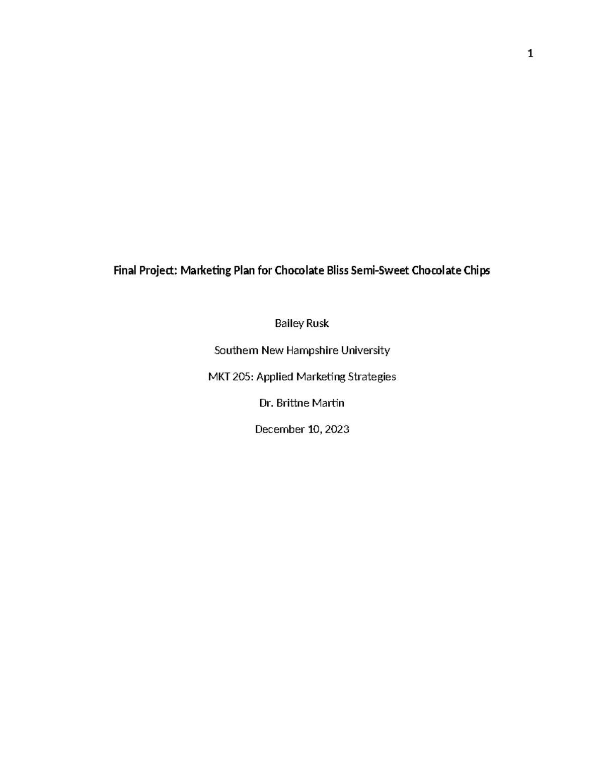 MKT 205 - Final Project: Marketing Plan for Chocolate Bliss Chips - Studocu