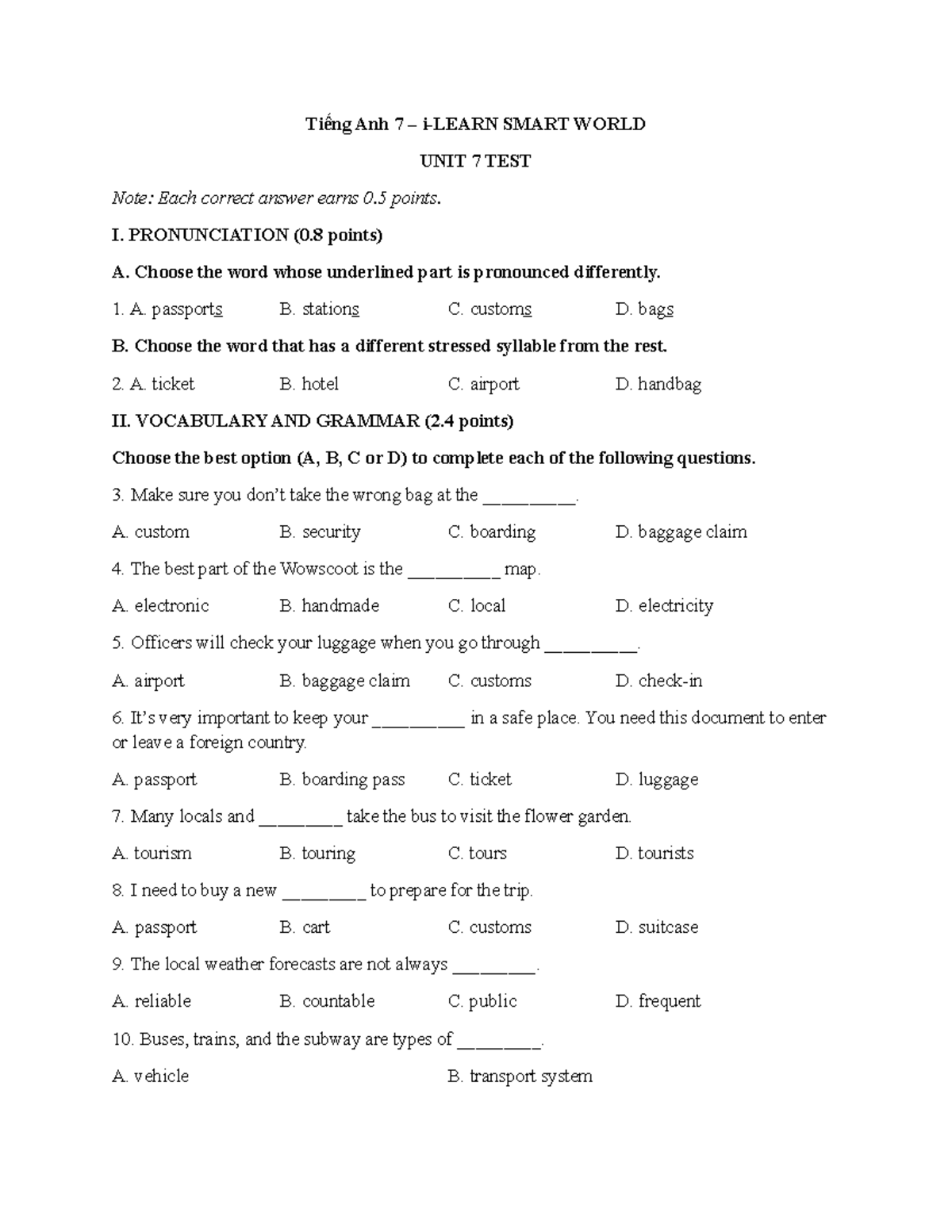 Revision for G7 SMART WORLD Unit 7 Test Notes - Studocu