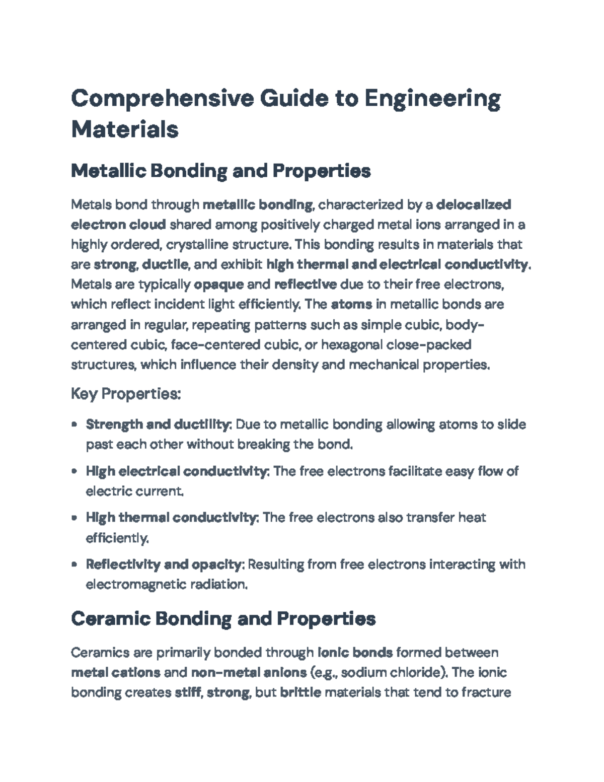 Comprehensive Guide to Engineering Materials: Bonding & Properties (ENG ...