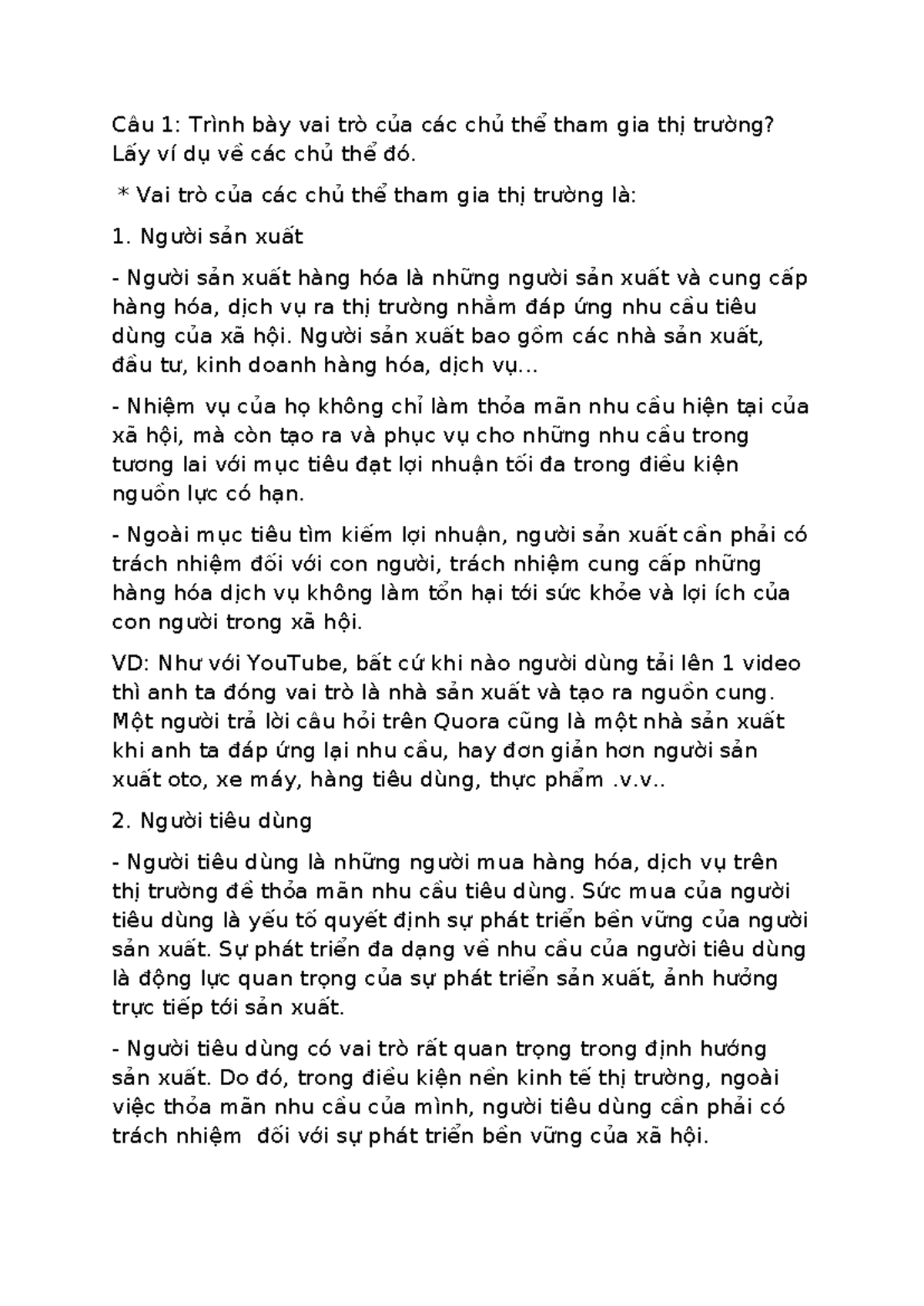 Bài 3: Vai trò của các chủ thể tham gia thị trường trong KTCT - Studocu