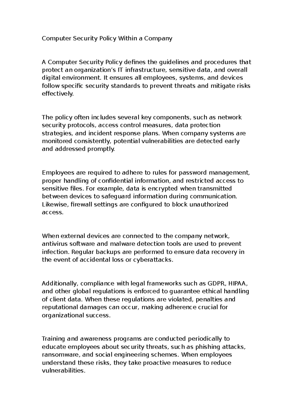 Computer Security Policy Overview: Guidelines for IT Protection - Studocu