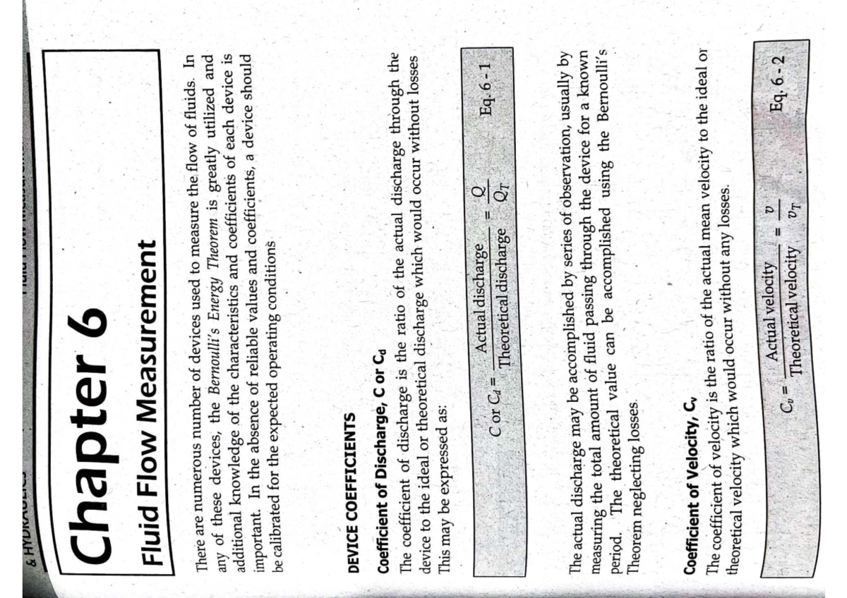 Fluid Flow Measurement (Chapter 6) - Key Concepts and Coefficients ...