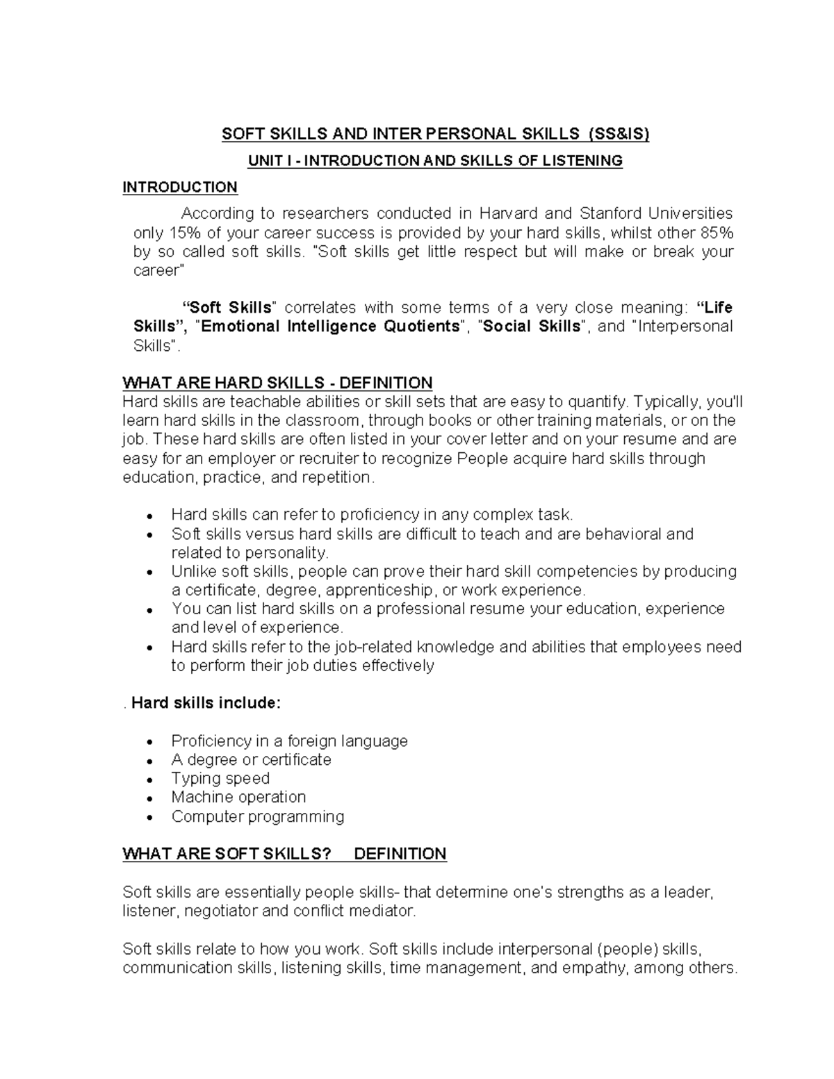 Unit1-5 - Soft skills and Interpersonal skills - SOFT SKILLS AND INTER ...