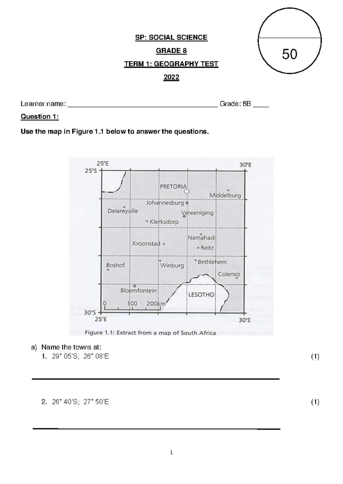 SP: GRADE 8 TERM 1 GEOGRAPHY TEST 2022 - Studocu