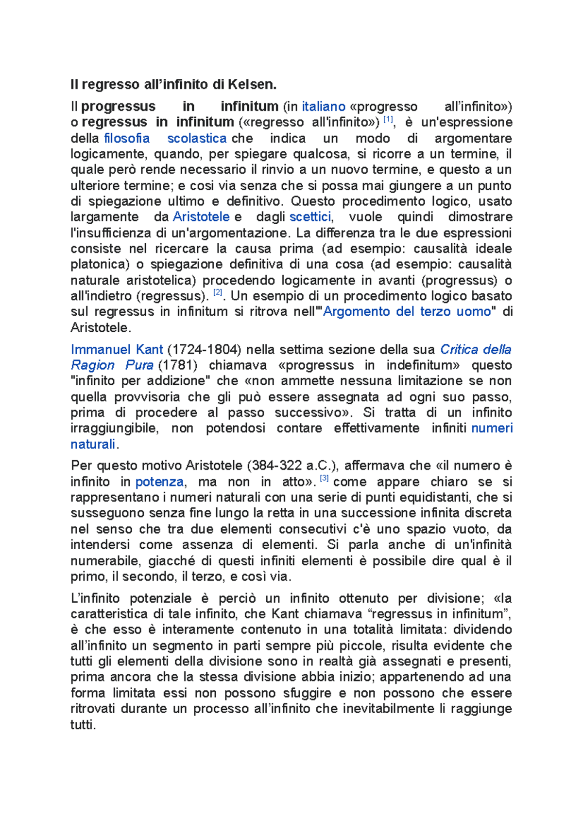 Regressus in Infinitum: Analisi Filosofica di Kelsen e Kant - Studocu