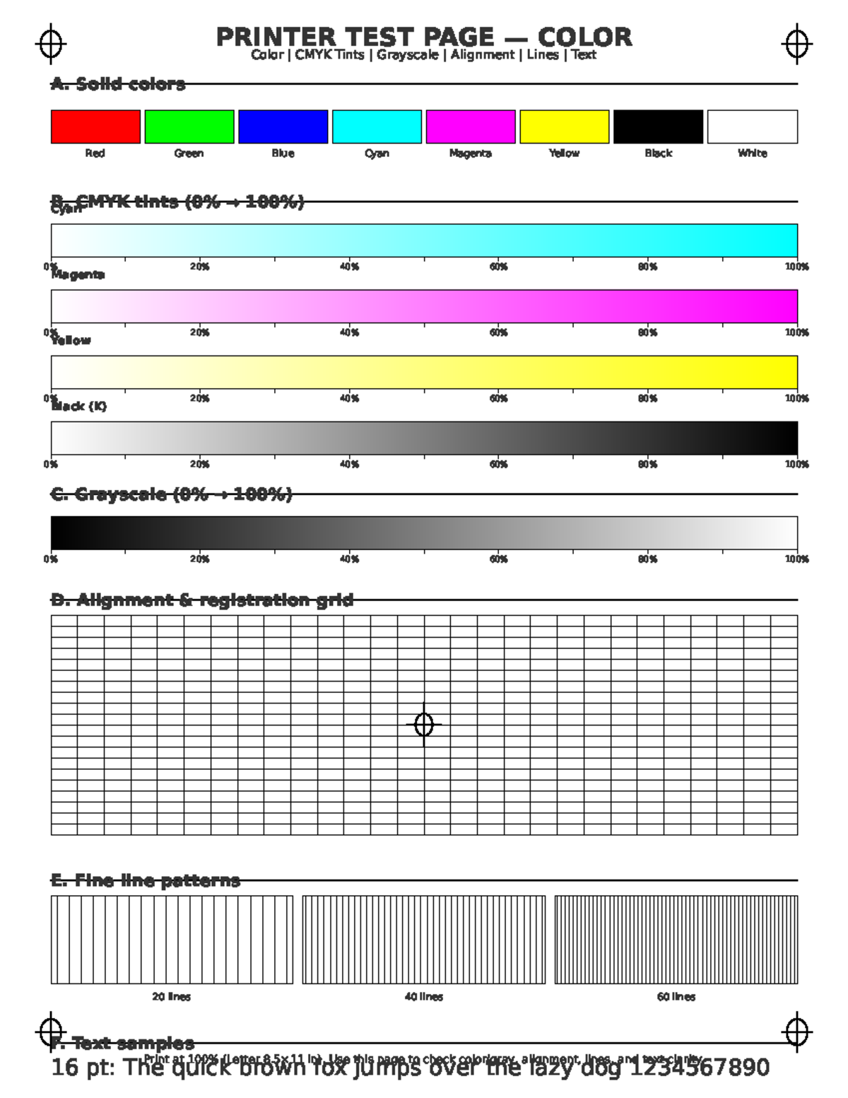 Printer Test Page Color - PRINTER TEST PAGE COLOR Color | CMYK Tints ...