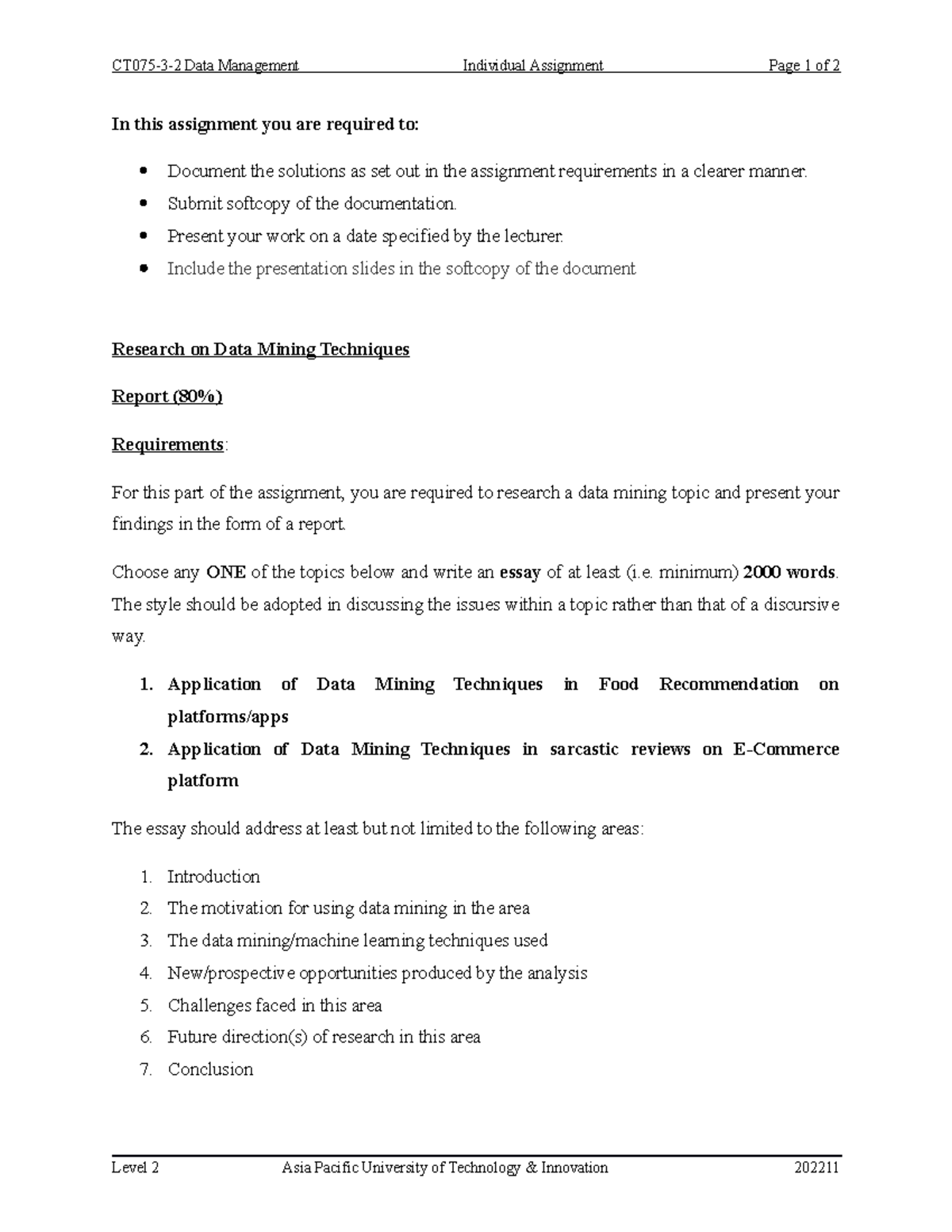 CT075-3-2-DTM - Individual Assignment Question - Part 2 - CT075-3-2 Data Management Individual ...