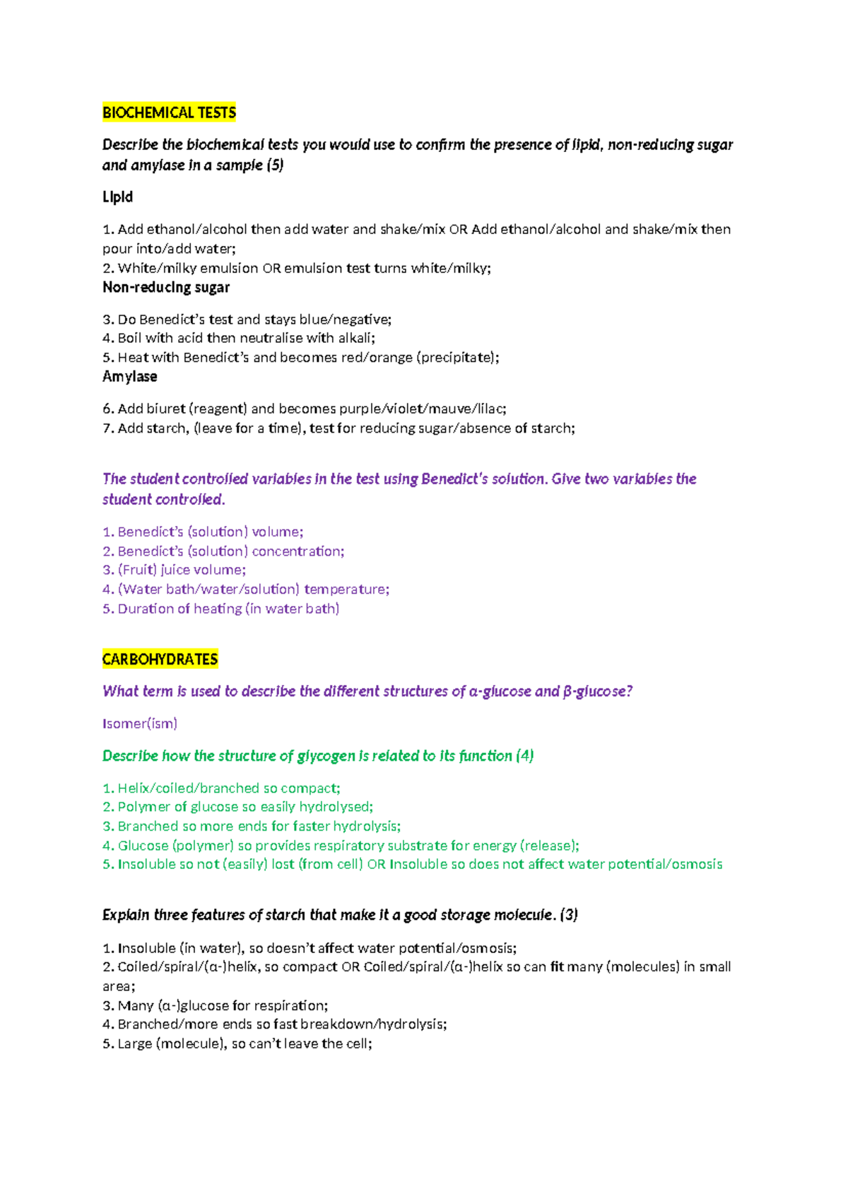 BIOCHEMICAL TESTS: Confirming Lipids, Sugars, and Amylase Presence ...