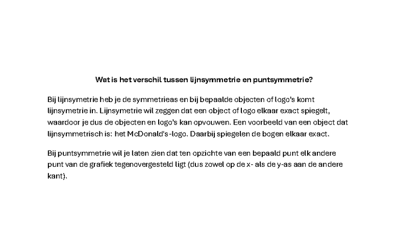 Wiskunde Samenvatting: Lijn- en Puntsymmetrie (002) - Studeersnel