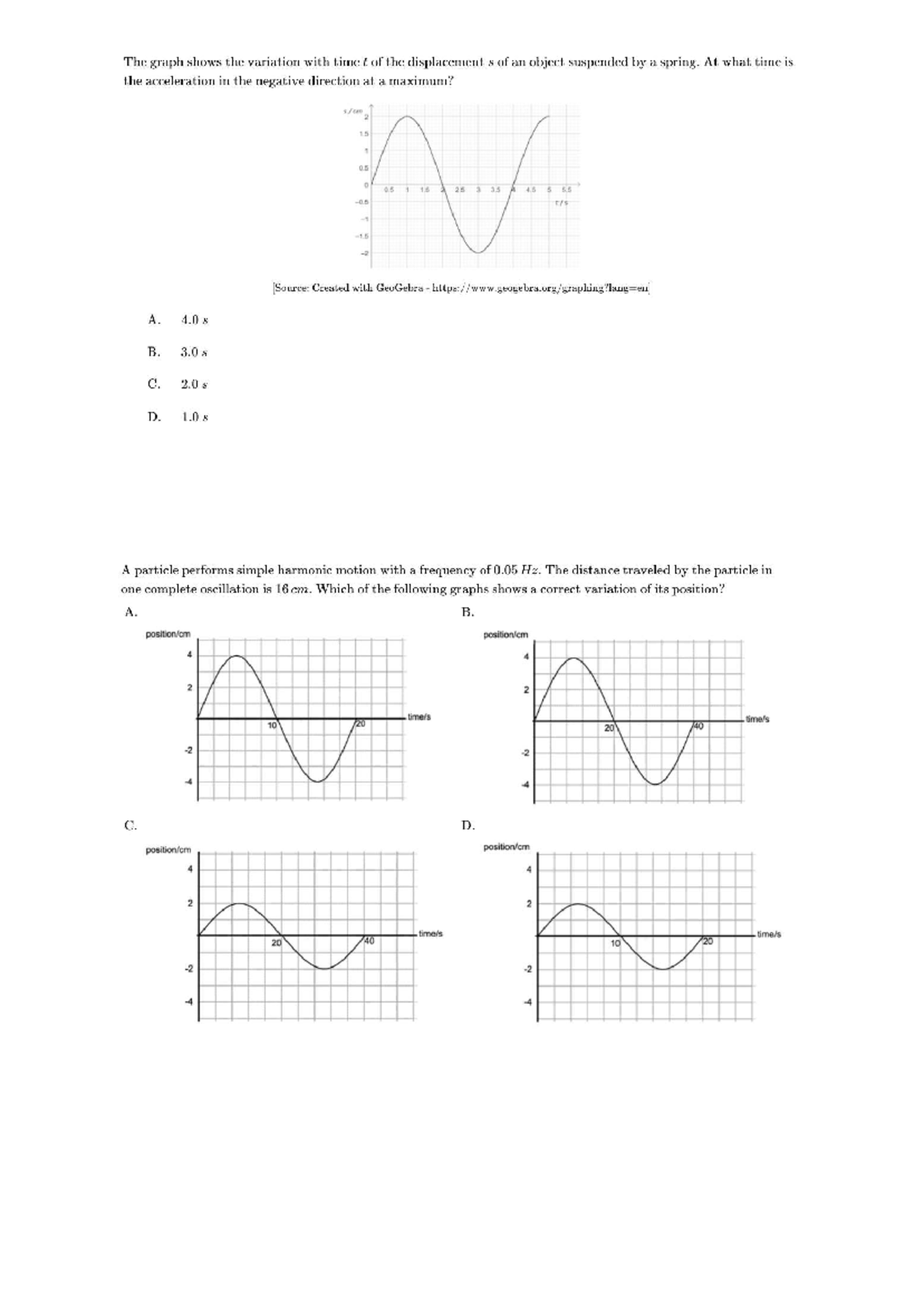 C.1 SHM - Analysis of Simple Harmonic Motion Questions - Studocu