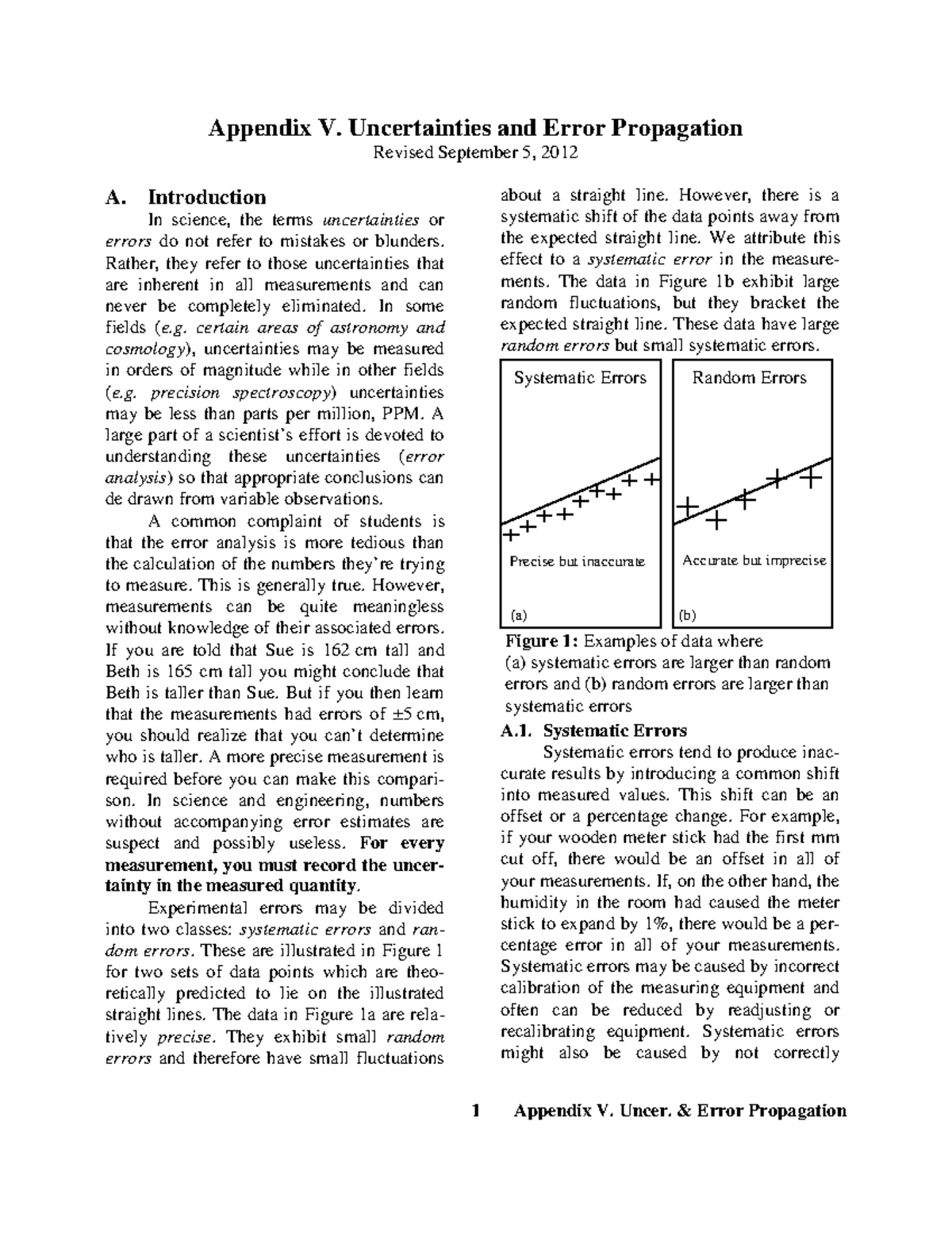 Error Propagation - Physics 122 - Appendix V. Uncertainties and Error ...