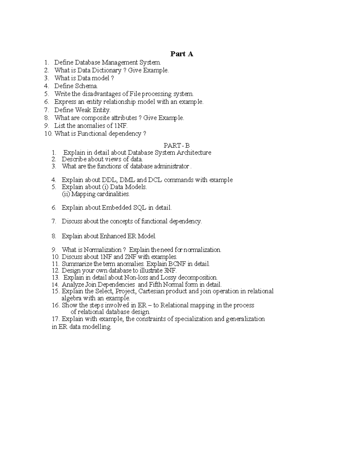 DBMS Important Questions: Key Concepts & Definitions for Exam Prep ...