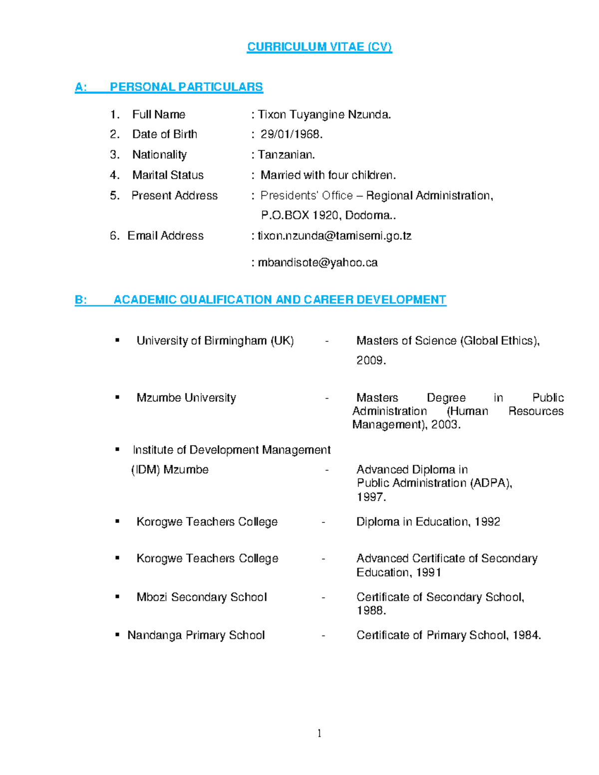 Curriculum vitae t 3 autosaved final - CURRICULUM VITAE (CV) A ...