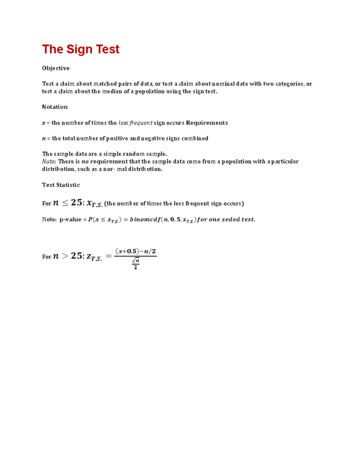 Sign Test Lecture Example: Understanding Matched Pairs Analysis - Studocu