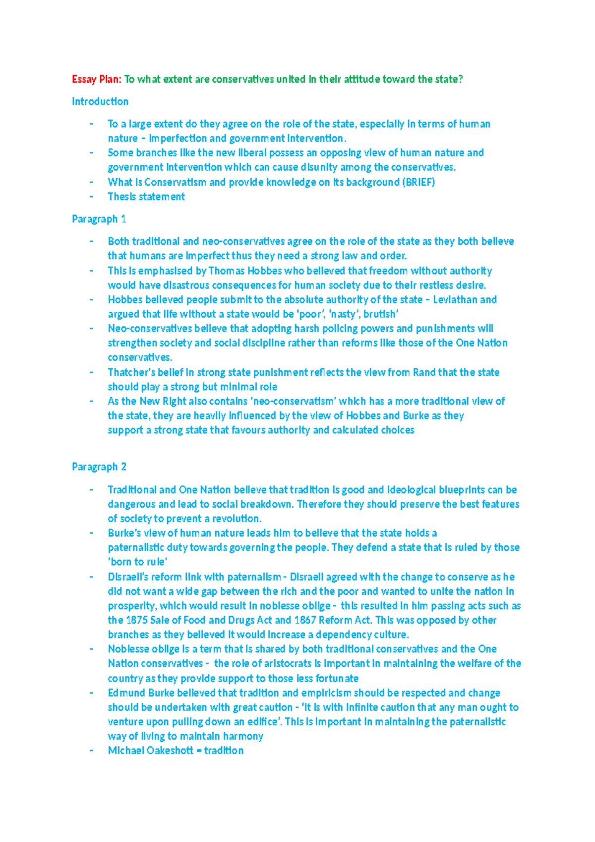 Conservatism and the State: An In-Depth Essay Plan (24 Marker) - Studocu
