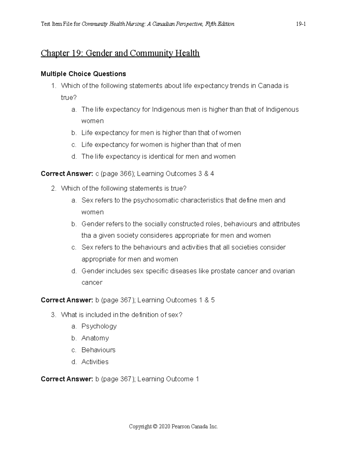 19 stam chn5 tif ch19 - Test bank from textbook - Chapter 19: Gender ...