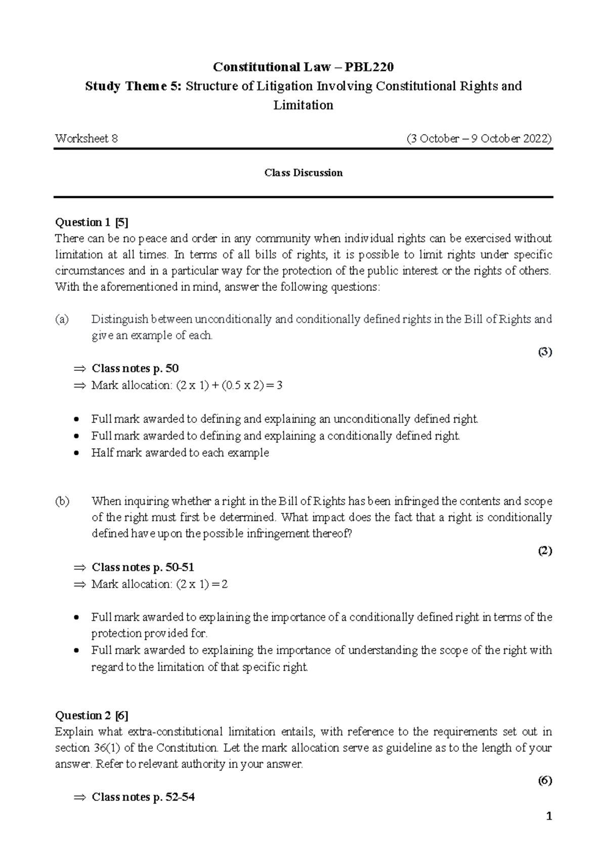 Worksheet 8 Transparency - 1 Constitutional Law – PBL Study Theme 5 ...