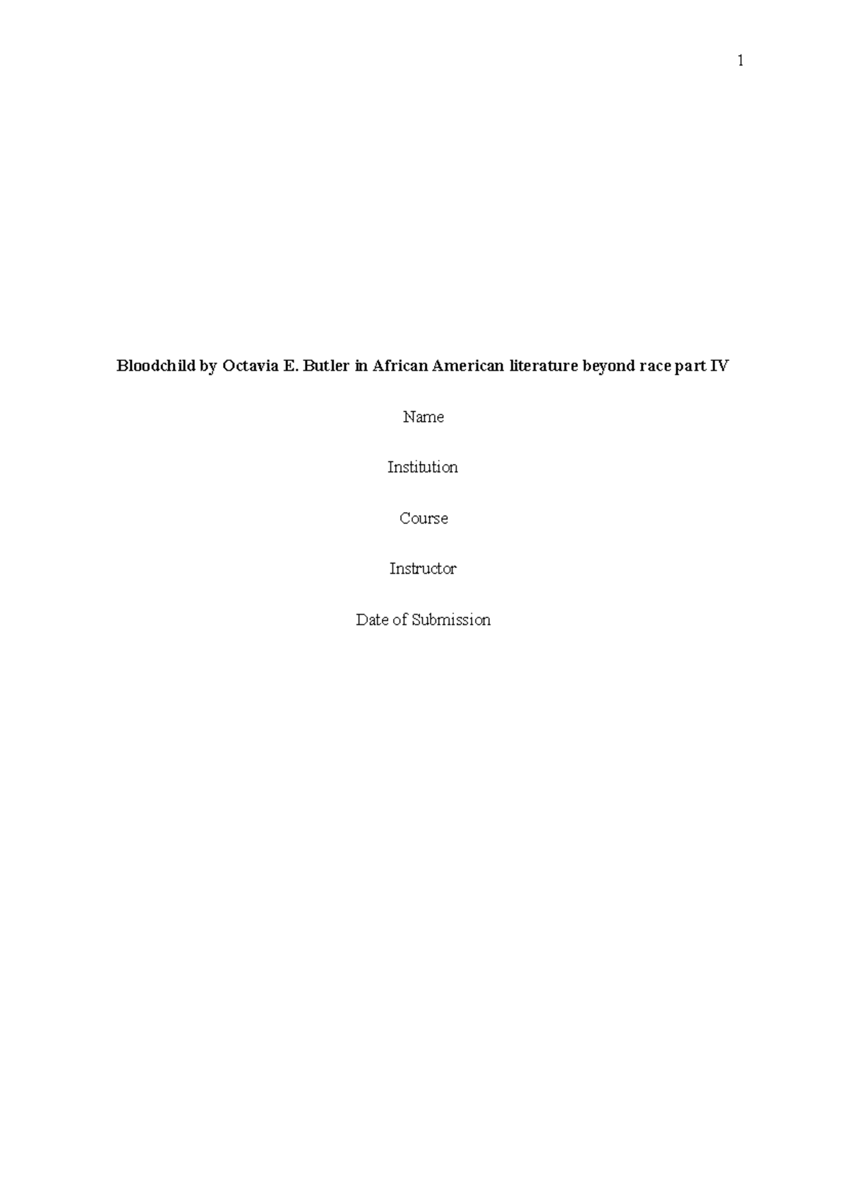 Bloodchild (Course Code: 425724665) - Analyzing Power and Empathy in ...
