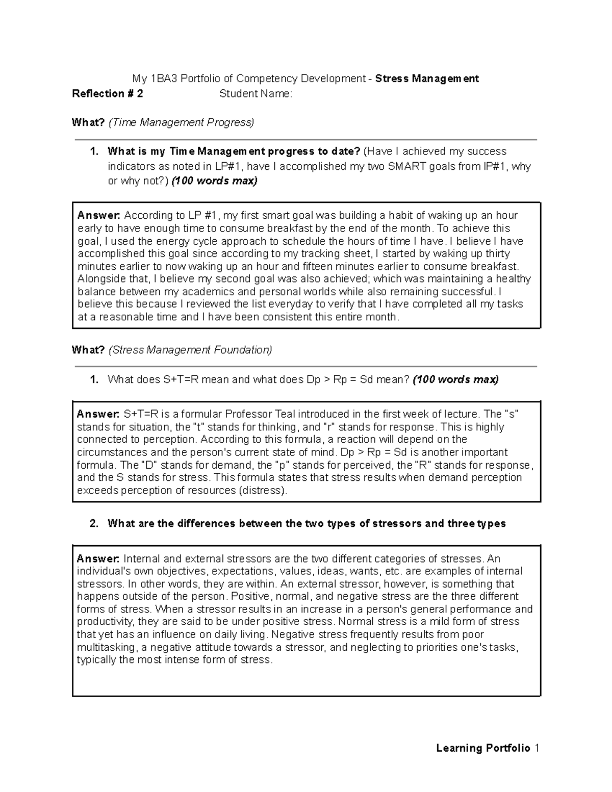 LP #2 - Stress Management Reflections and Competency Goals - Studocu