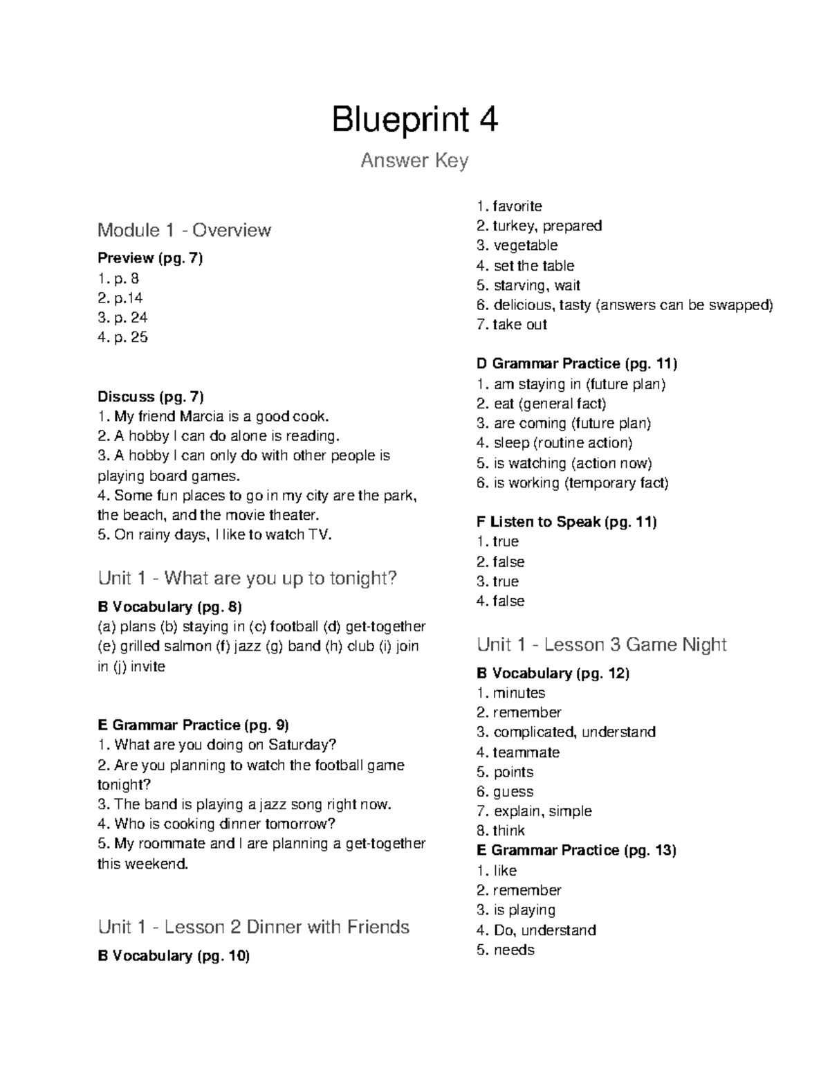 Blueprint 4 Student Book Answer Key - Blueprint 4 Answer Key Module 1 ...