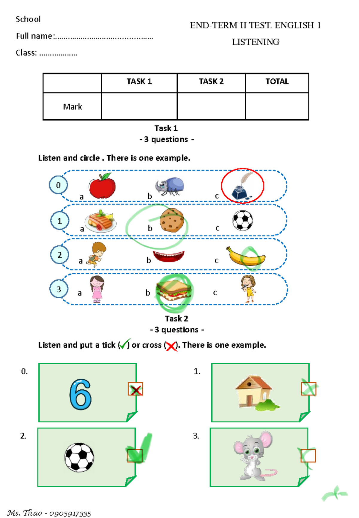 School II TEST. ENGLISH 1 & 2 Listening, Reading, Writing Tasks - Studocu