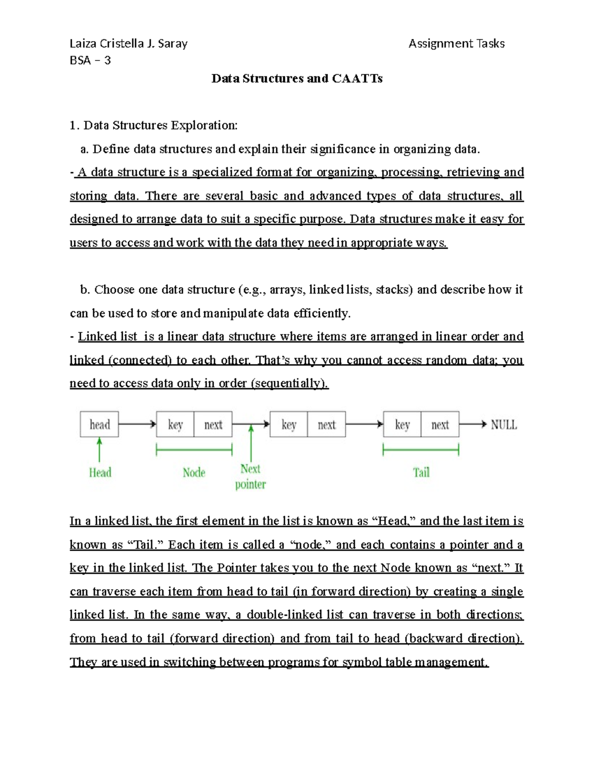 BSA-3 Data Structures & CAATs: Assignment Task Analysis - Studocu