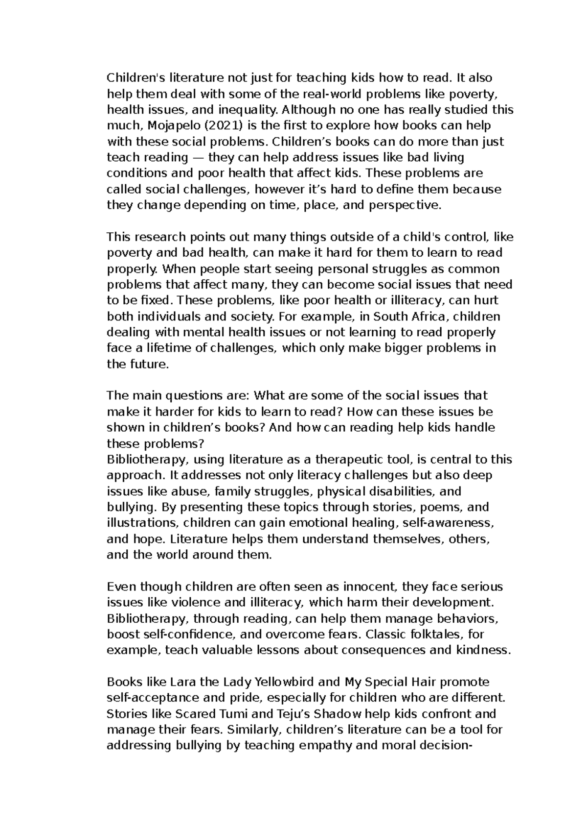 Literature's Role in Addressing Social Issues: A Study (BDMSKHC) - Studocu