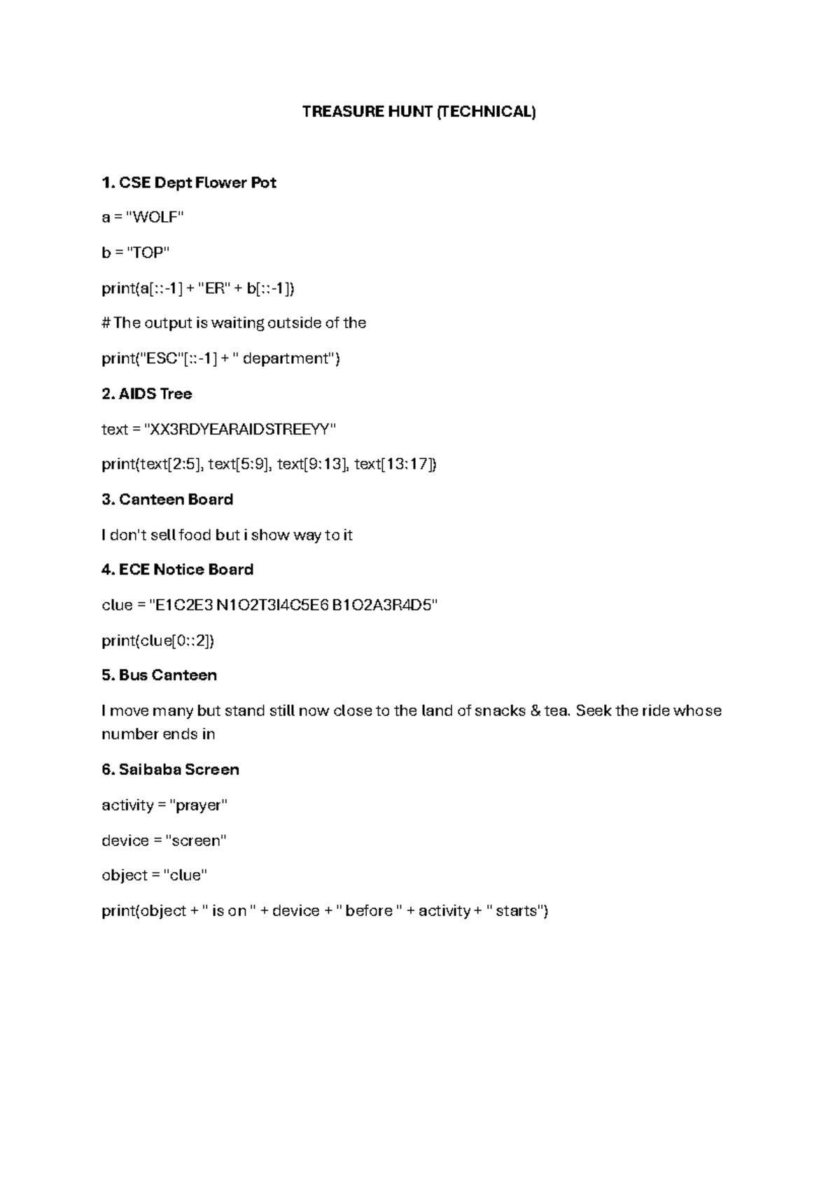 CSE 101 Treasure Hunt Clues and Locations Guide - Studocu