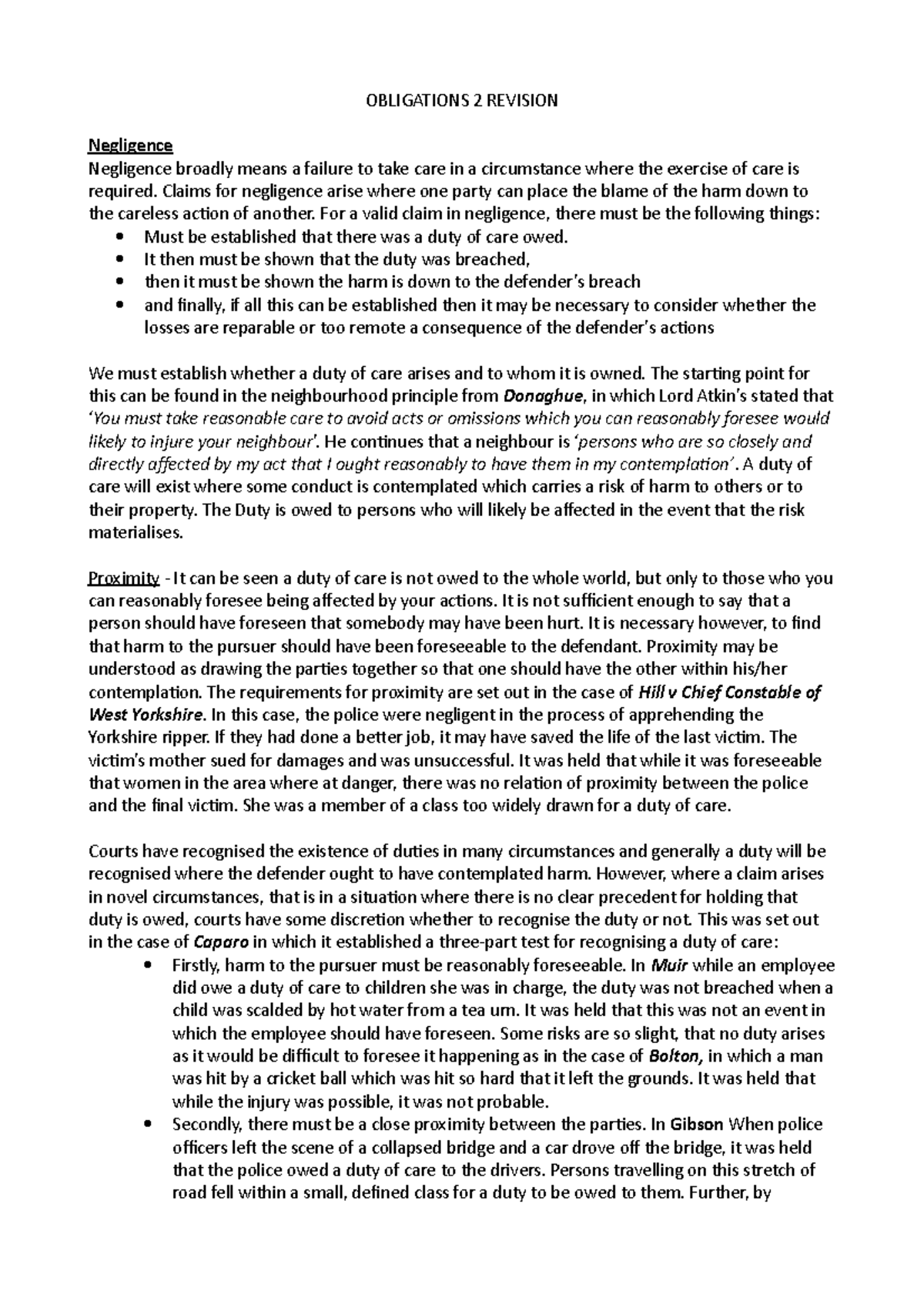 Obligations Revision Notes - OBLIGATIONS 2 REVISION Negligence ...