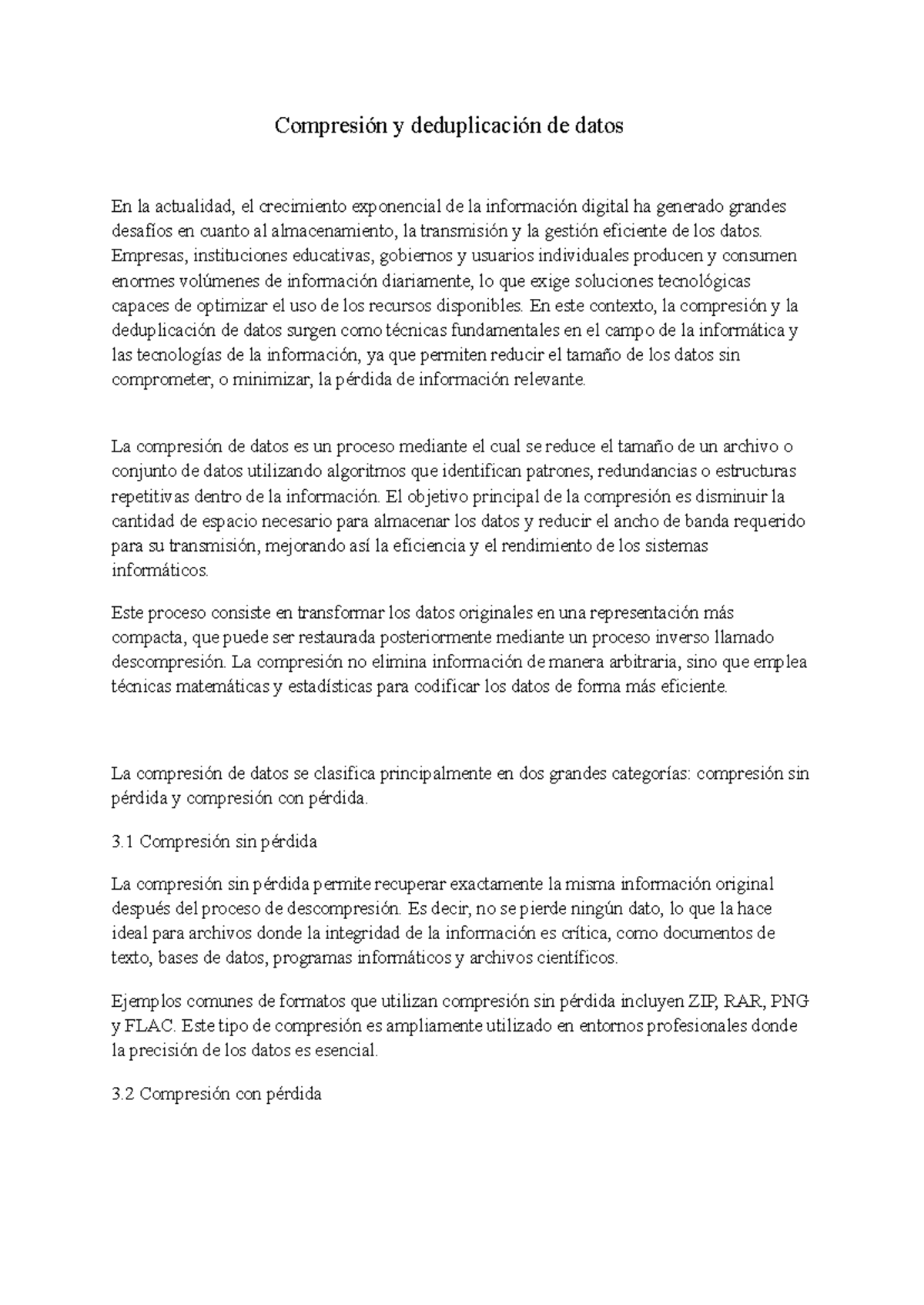 Compresión y Deduplicación de Datos: Técnicas Esenciales en TI - Studocu