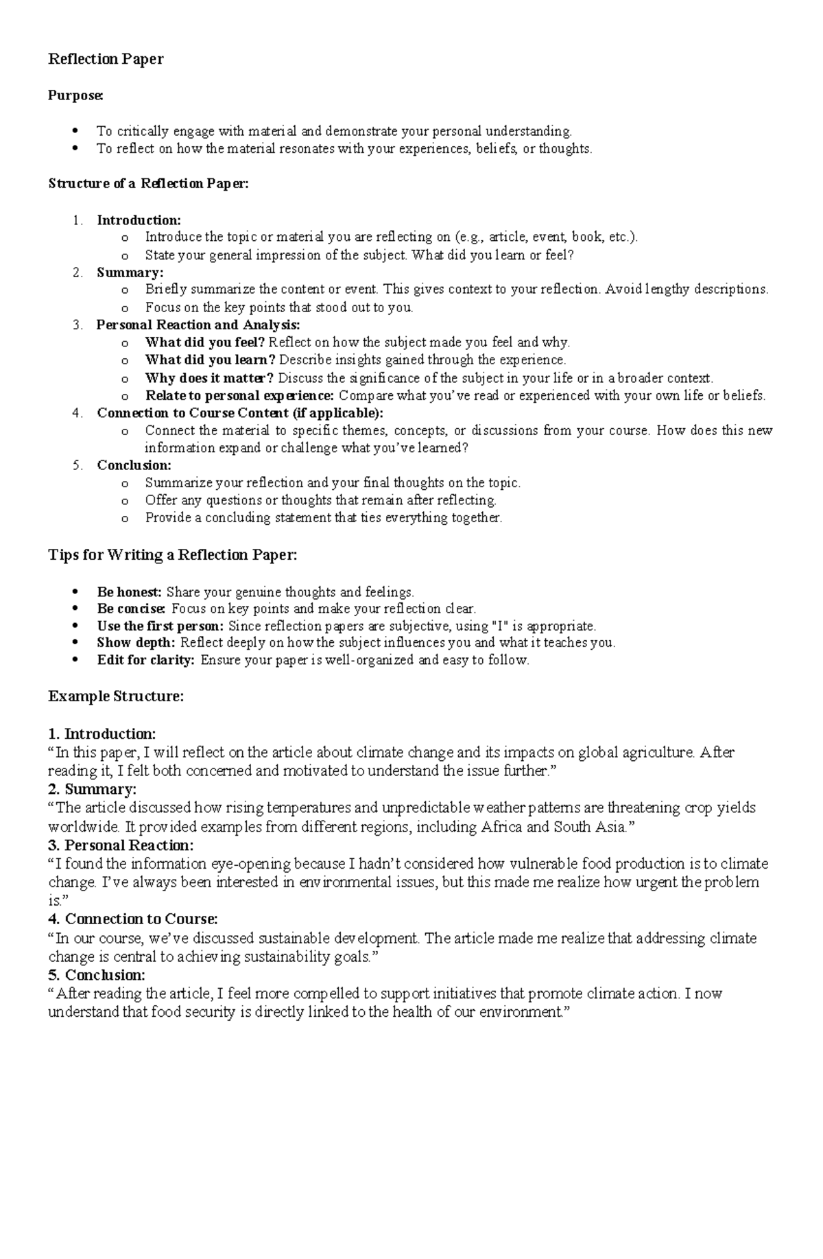 Reflection Paper Guidelines and Structure (ENG 101) - Studocu