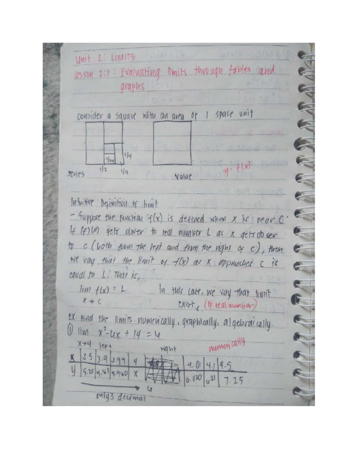 Unit 2: Limits lesson 2.1 - Evaluating limits through tables and graphs - Studocu