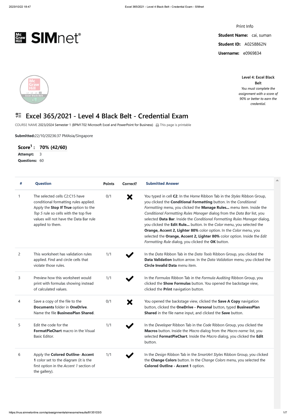 Excel 365 2021 - Level 4 Black Belt - Credential Exam Review - Studocu