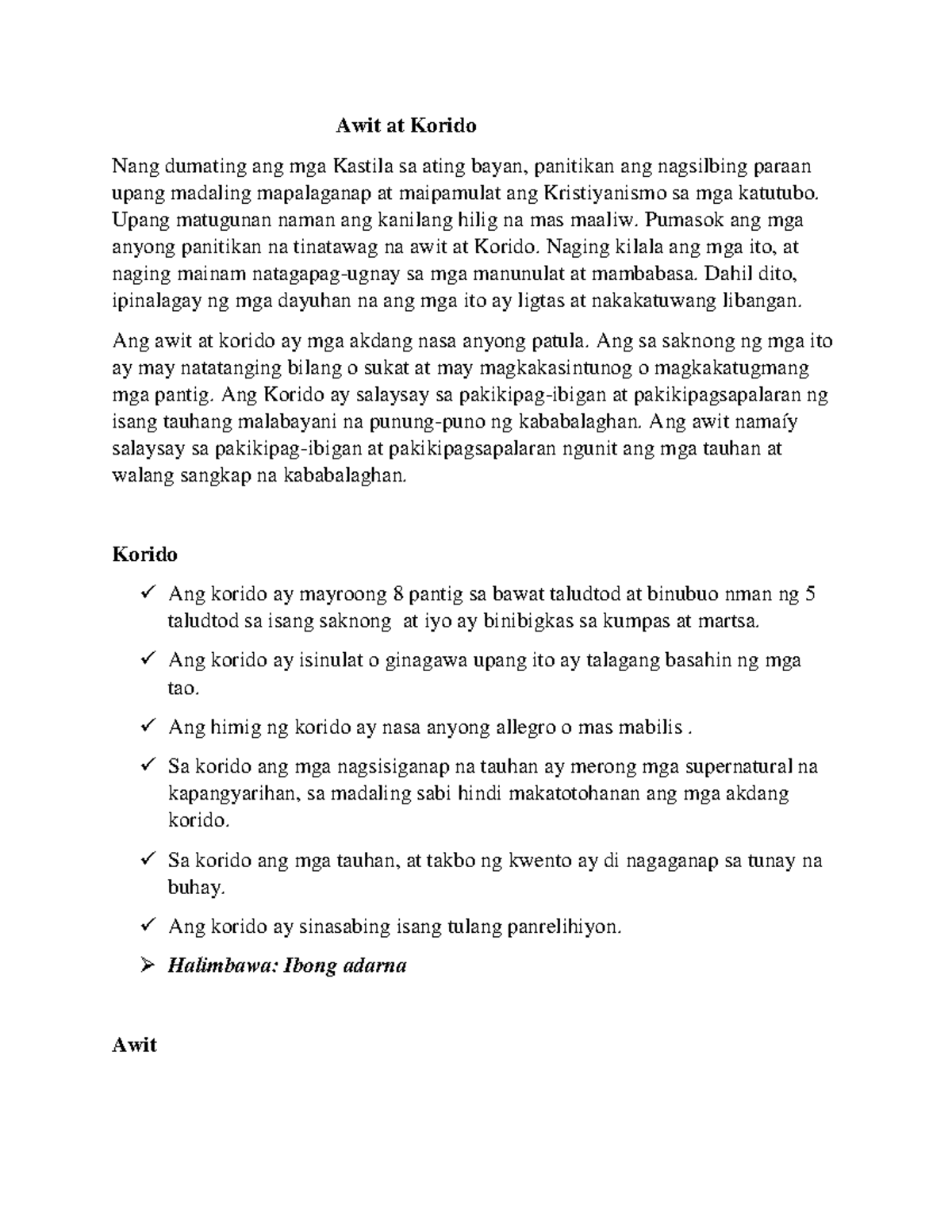 Awit at Korido: Pagsusuri ng Anyong Patula sa Panitikan - Studocu
