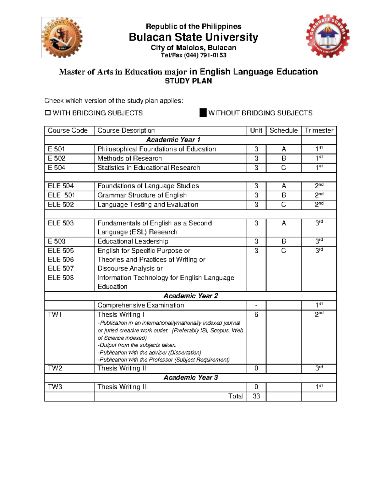 MAED 044 Study Plan for English Language Education (With/Without ...