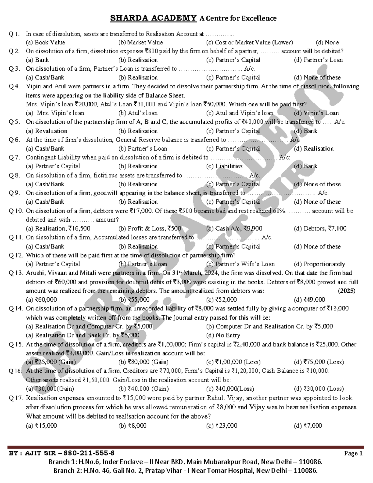 Dissolution of Partnership Firm - Q&A Guide (ACCT 101) - Studocu