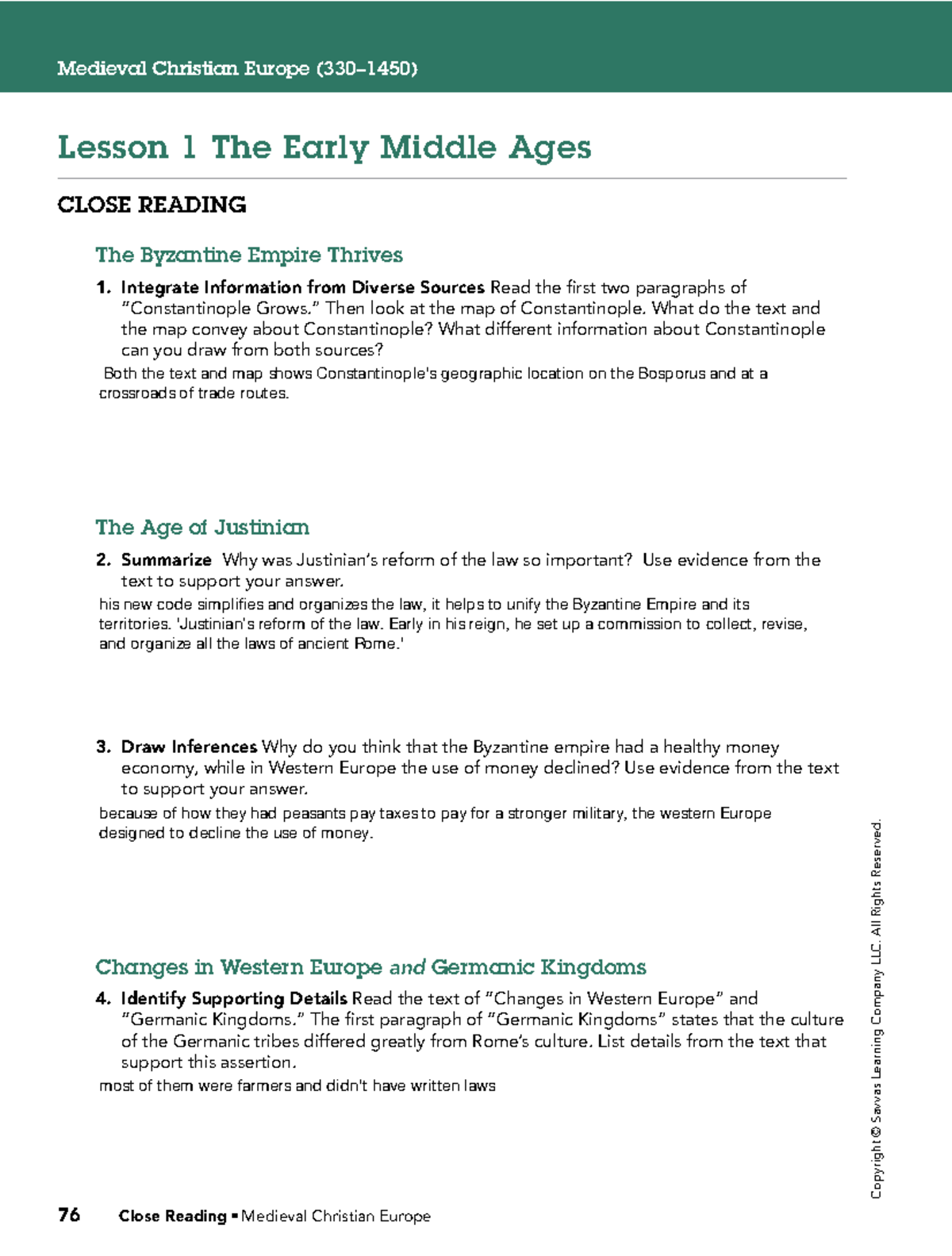 Primary Source Reading Guide: The Early Middle Ages Overview - Studocu