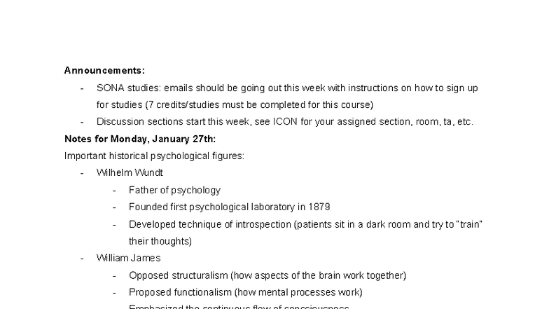 1-27-Lecture: Key Figures & Concepts in Psychology - Studocu