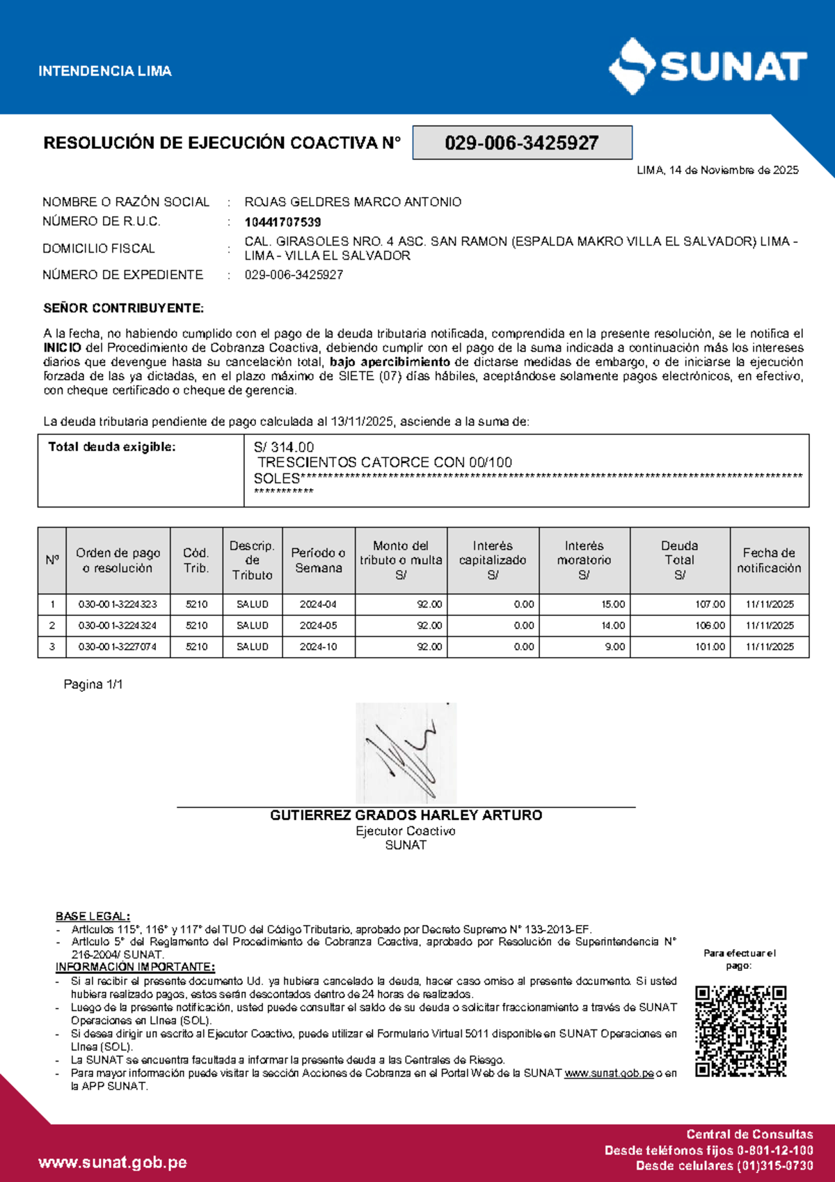 Resolución de Ejecución Coactiva SUNAT - Rojas Geldres 2025 - Studocu
