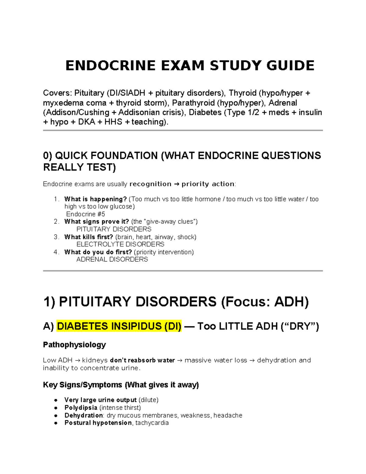 ENDOCRINE EXAM STUDY GUIDE: Key Concepts & Interventions - Studocu