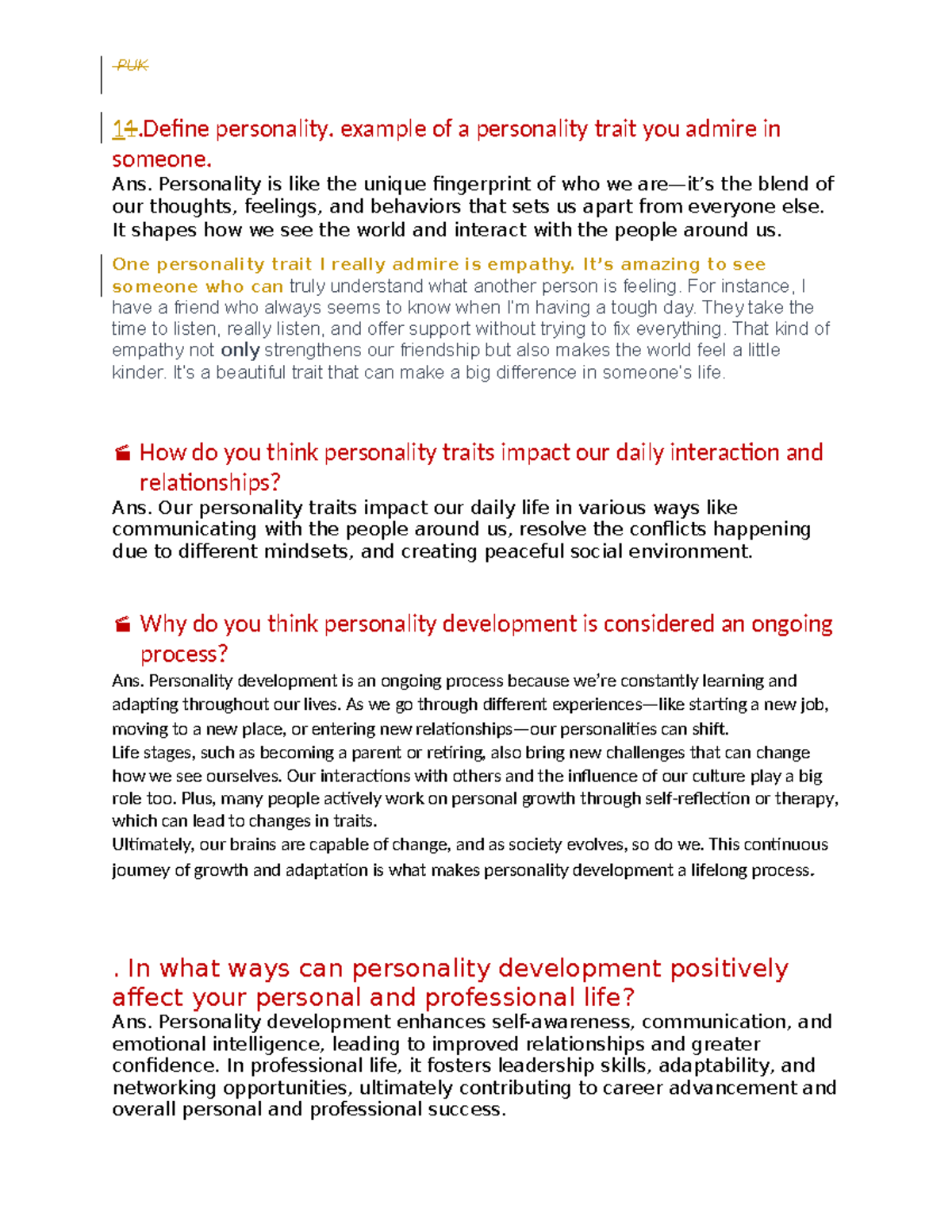 PUK 11 - Understanding Personality Traits and Their Impact on Life ...